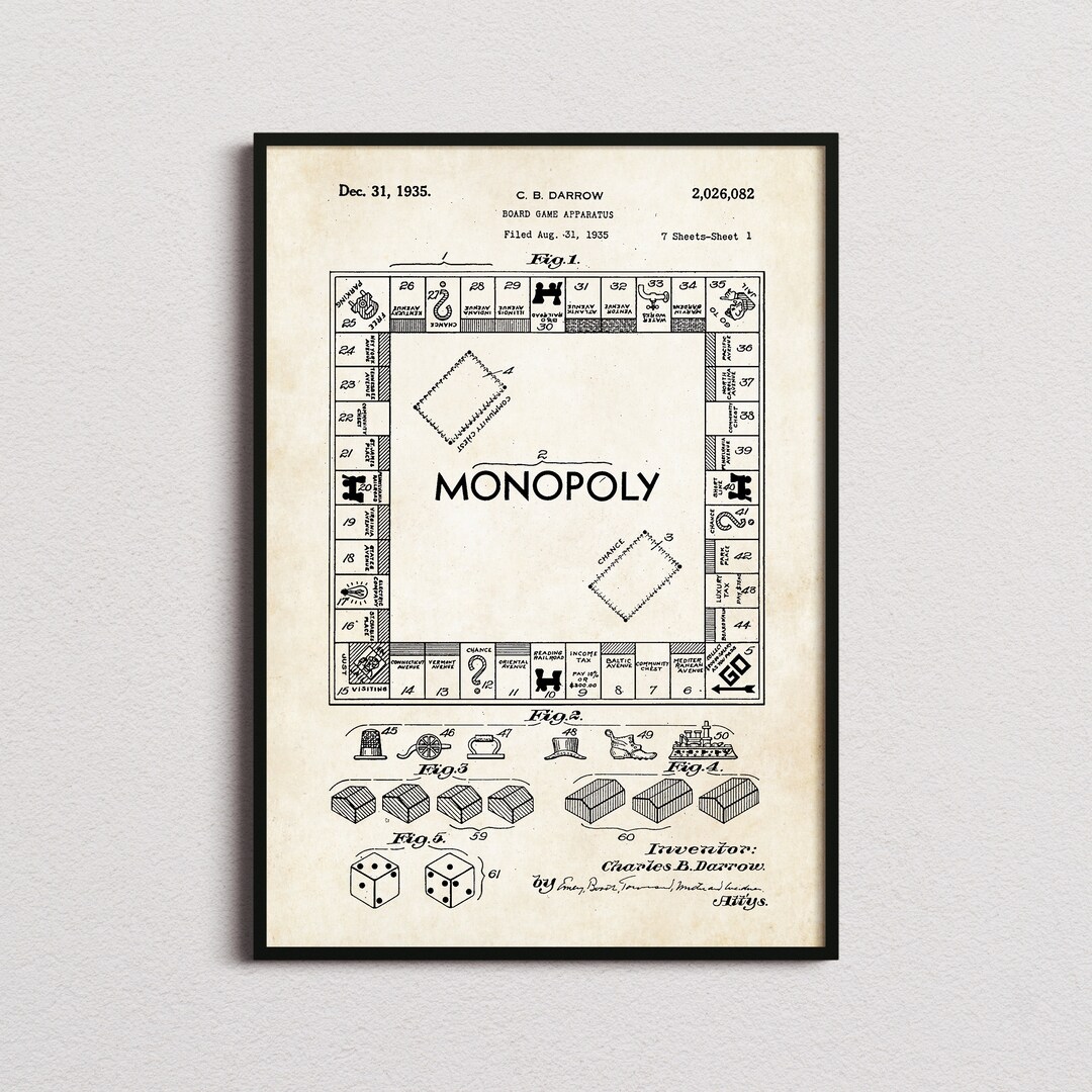 Monopoly Patent Print, Monopoly Print, Monopoly Poster, Monopoly Gifts ...