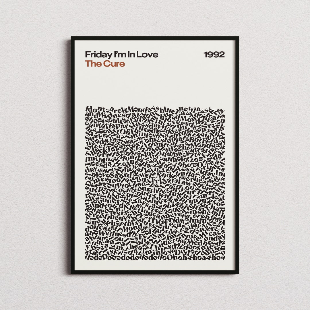 The Cure Friday I'm in Love Song Lyrics Print, the Cure Poster, the ...