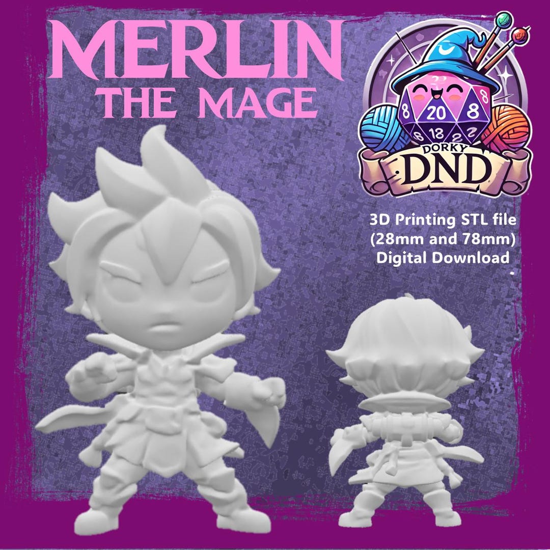 Merlin the Mage: Chibi 3D Printing STL File for D&D and Other Ttrpgs - Etsy