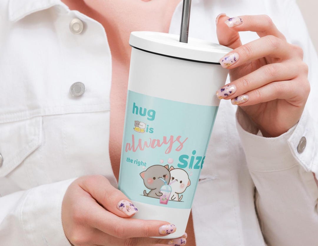 Peach and Goma Tumbler With a Straw, Milkmochi Bears Water Glass, Bubu ...