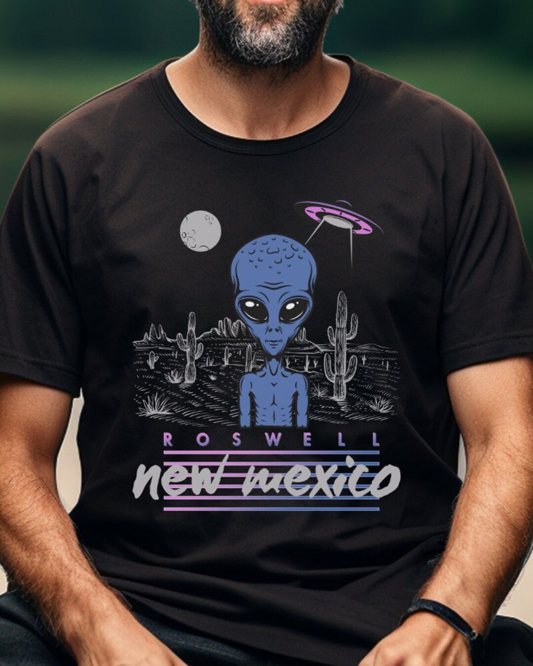Retro Alien Black T-shirt, Roswell UFO Tee, 80s 90s Mystery Martian ...