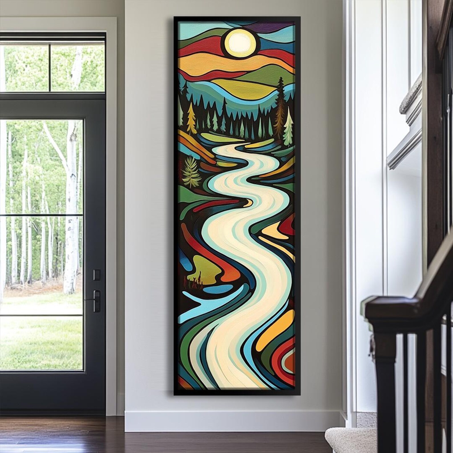 Tall Thin Abstract Nature Wall Art, Long Vertical Abstract Canvas Print ...