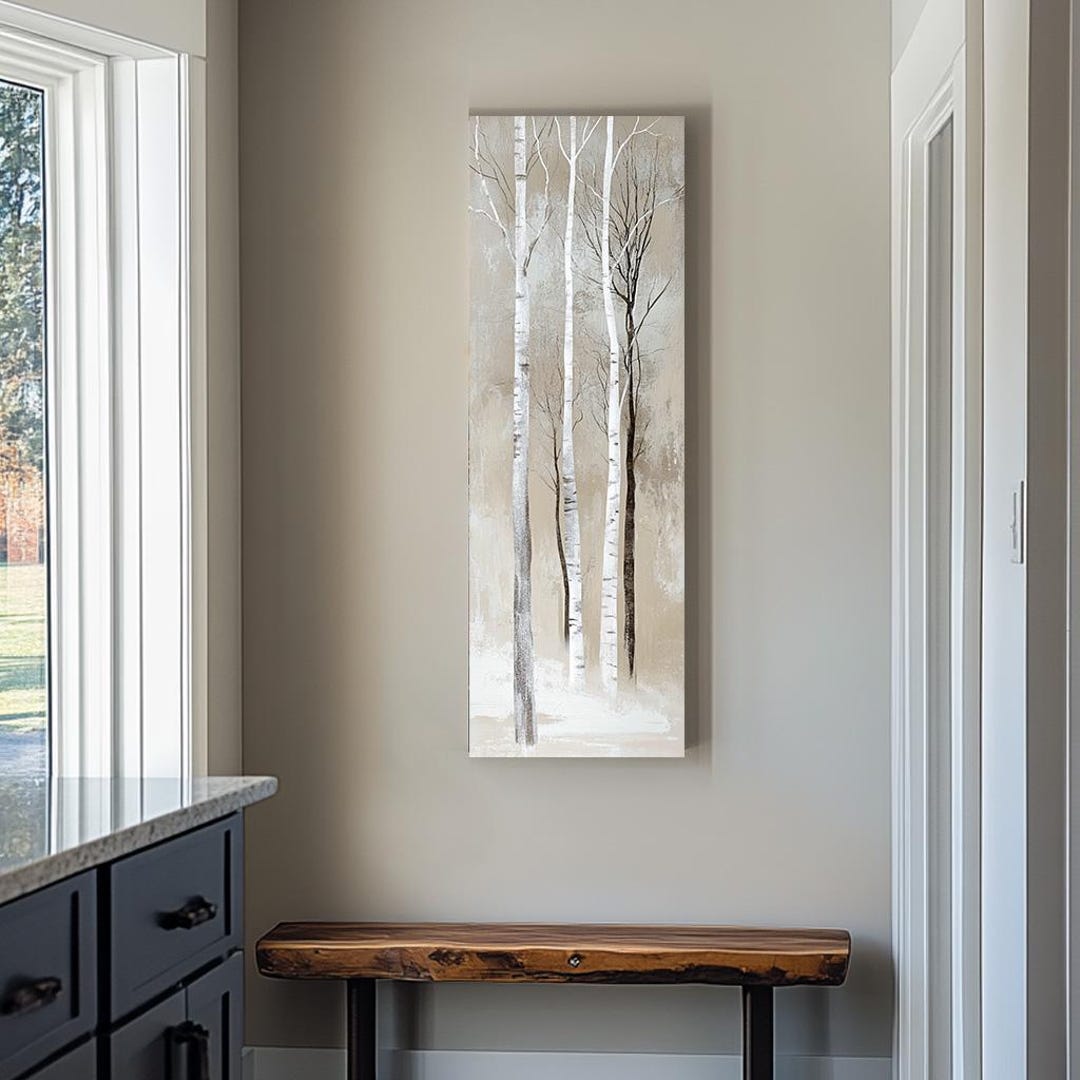 Tall Thin Nature Wall Art, Long Vertical Birch Tree Canvas Print for ...