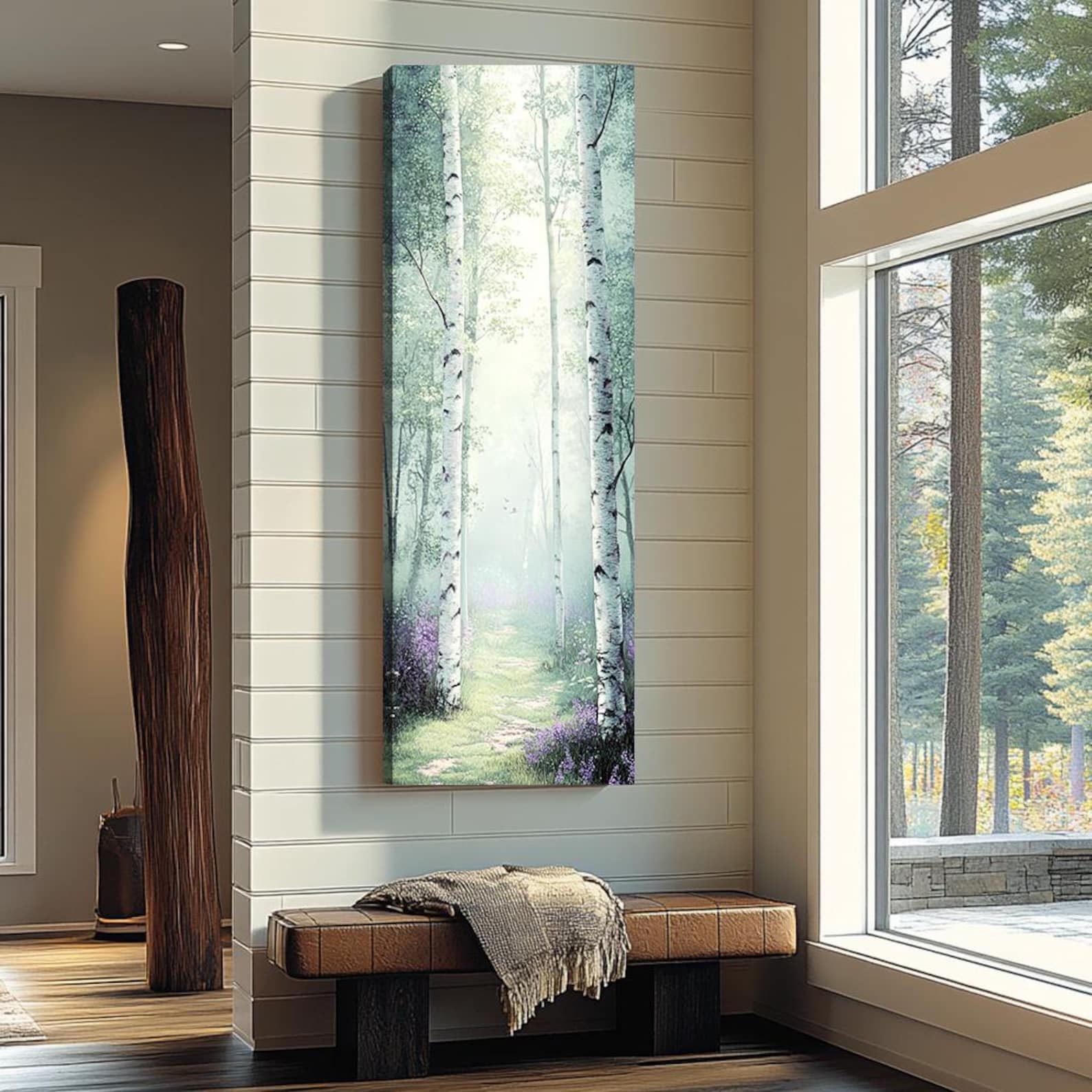 Tall Thin Birch Tree Wall Art, Long Vertical Nature Canvas Print for ...