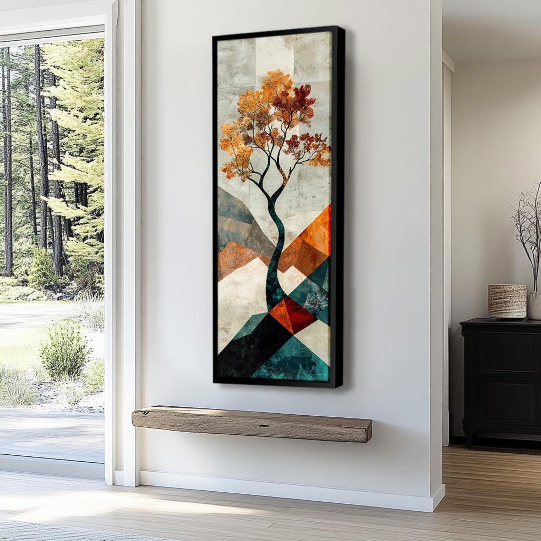 Long Narrow Modern Tree Wall Art - Vertical Forest Canvas Print for ...