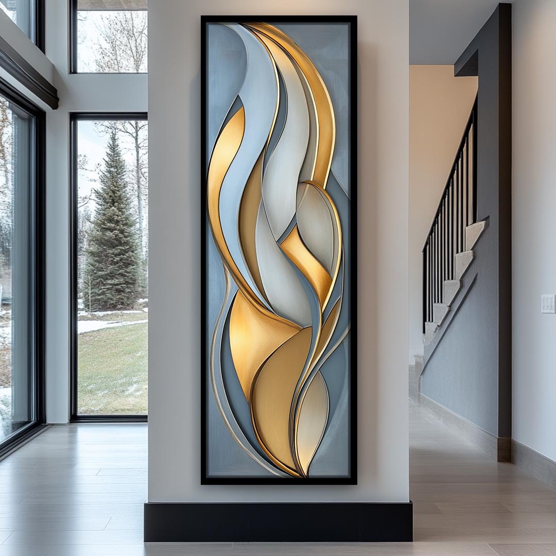 Tall Thin Modern Wall Art, Long Vertical Abstract Canvas Print for ...