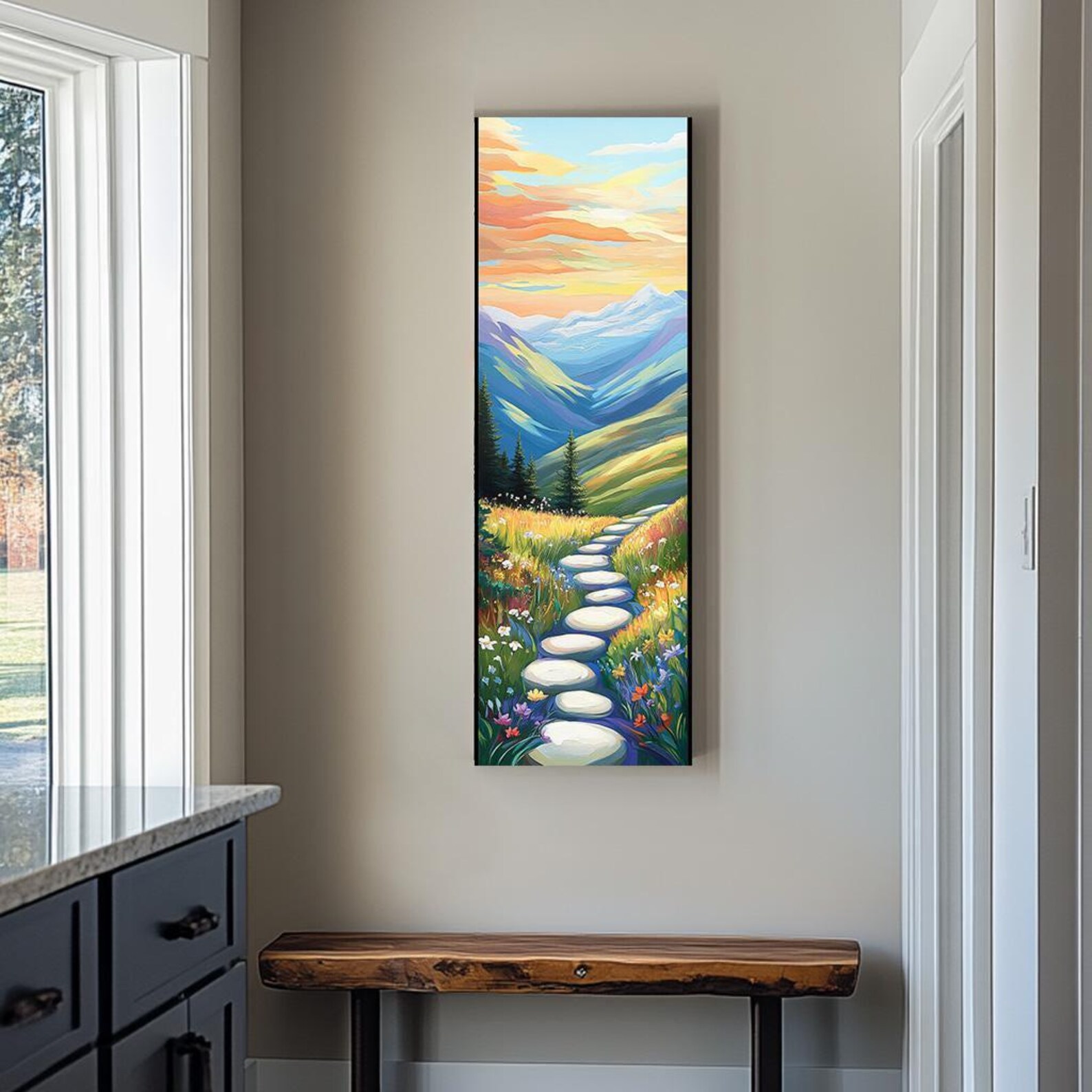 Tall Thin Abstract Landscape Wall Art - Long Vertical Nature Canvas ...