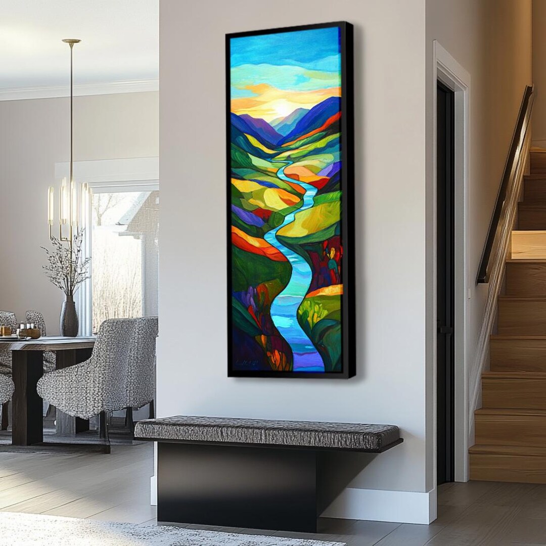 Tall Thin Modern Nature Wall Art, Long Vertical Abstract Canvas Print ...