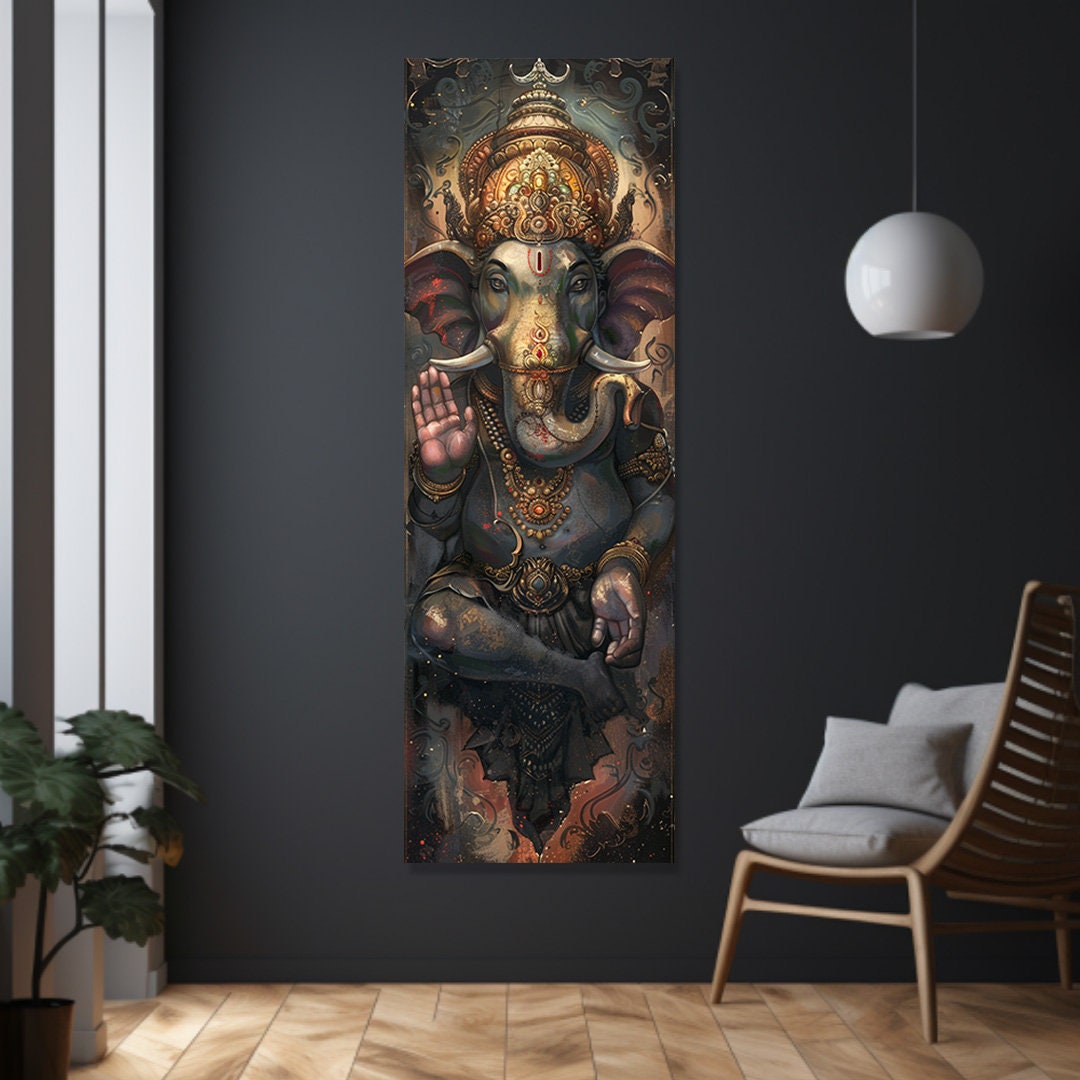 Long Narrow Wall Art, Ganesha Wall Art, Vertical Wall Art, Long ...