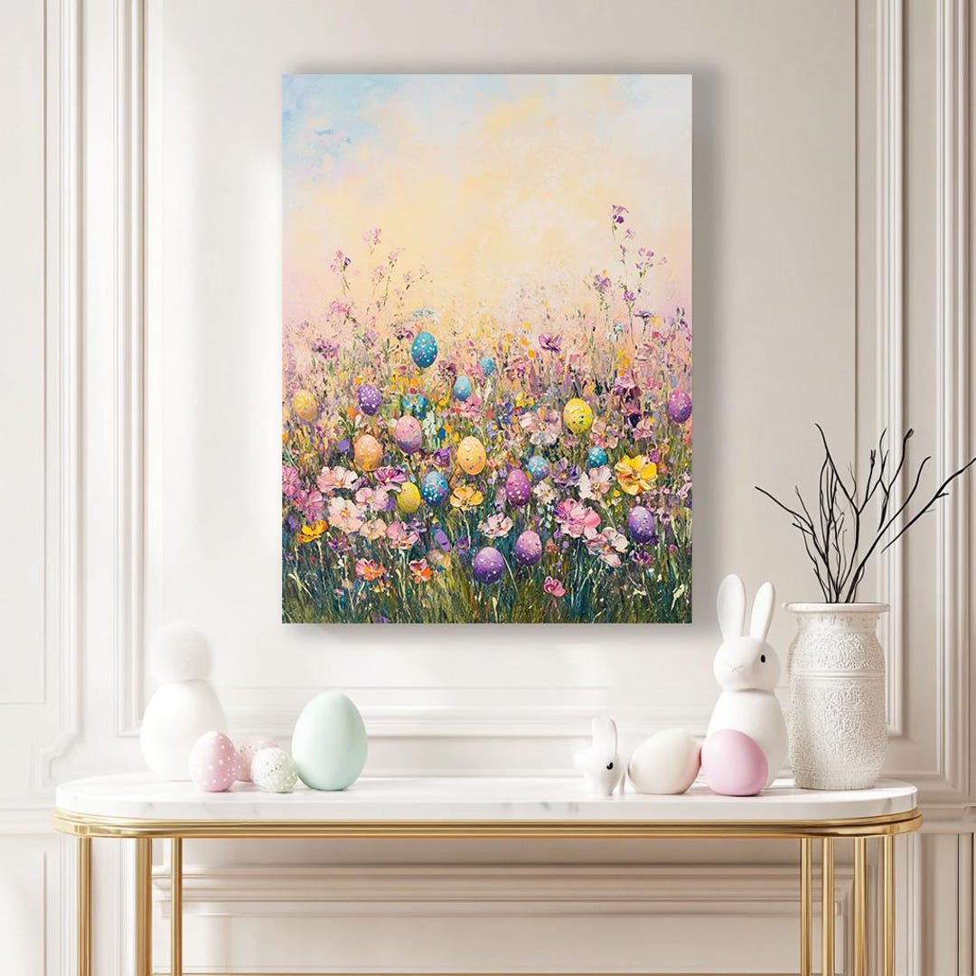 Spring Wall Art, Easter Egg & Bunny Canvas Print, Floral Nature Wall ...