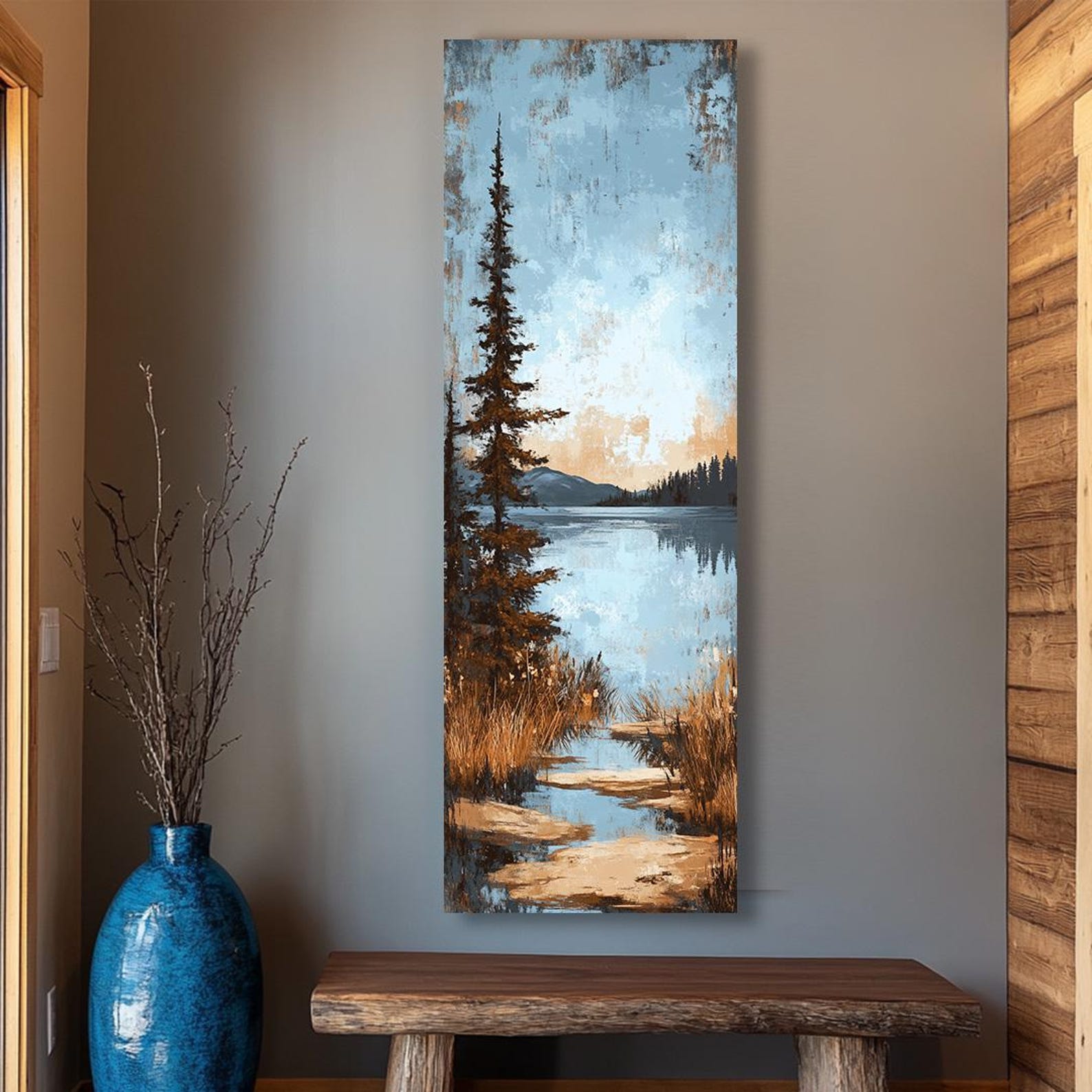 Tall Thin Modern Wall Art, Long Vertical Abstract Canvas Print for ...