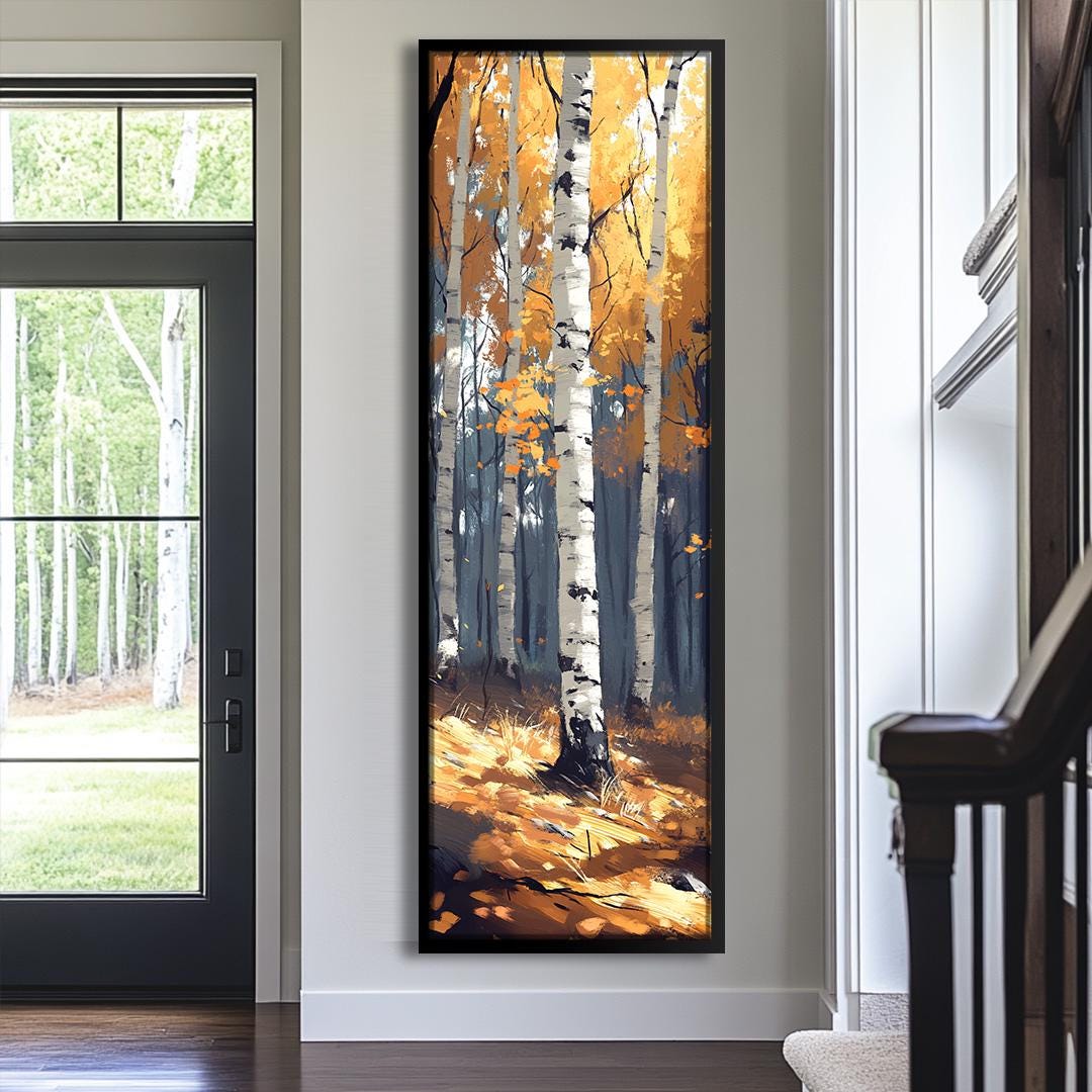 Tall Thin Birch Tree Wall Art, Long Vertical Nature Canvas Print for ...