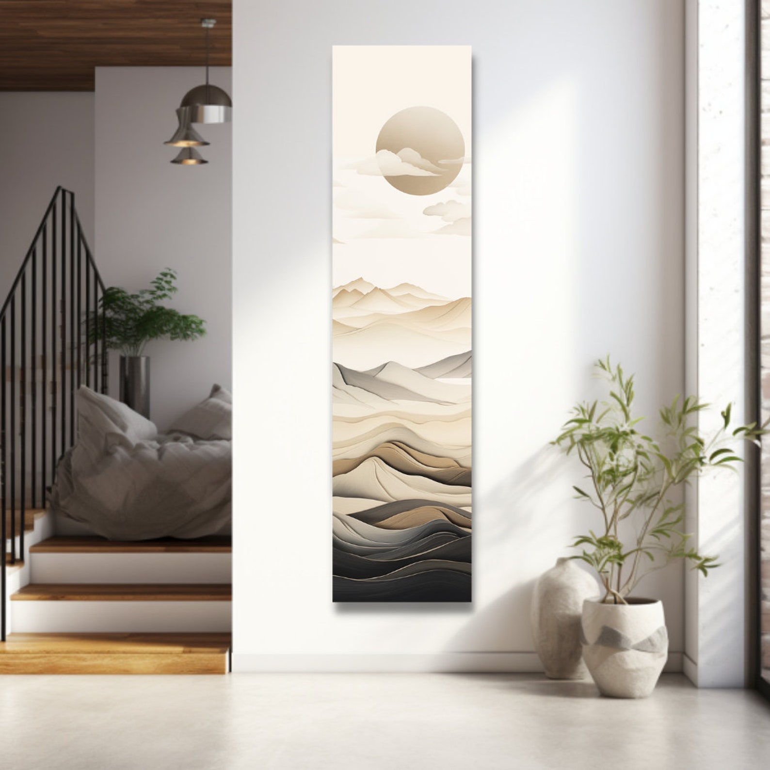 Narrow Wall Art, Tall and Thin Canvas Wall Art, Japandi Wall Art ...
