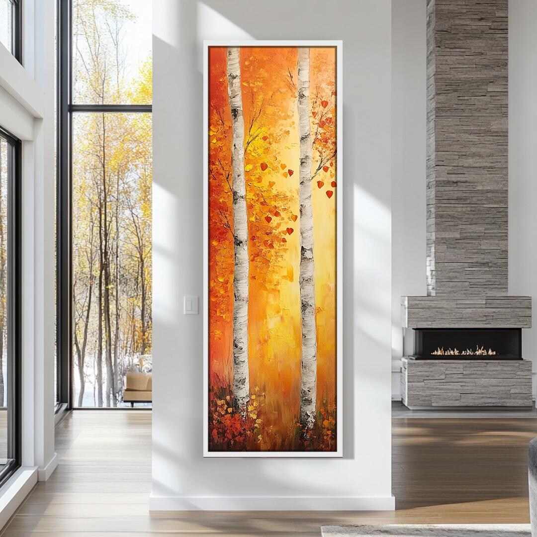 Tall Thin Birch Tree Wall Art, Long Vertical Nature Canvas Print for ...