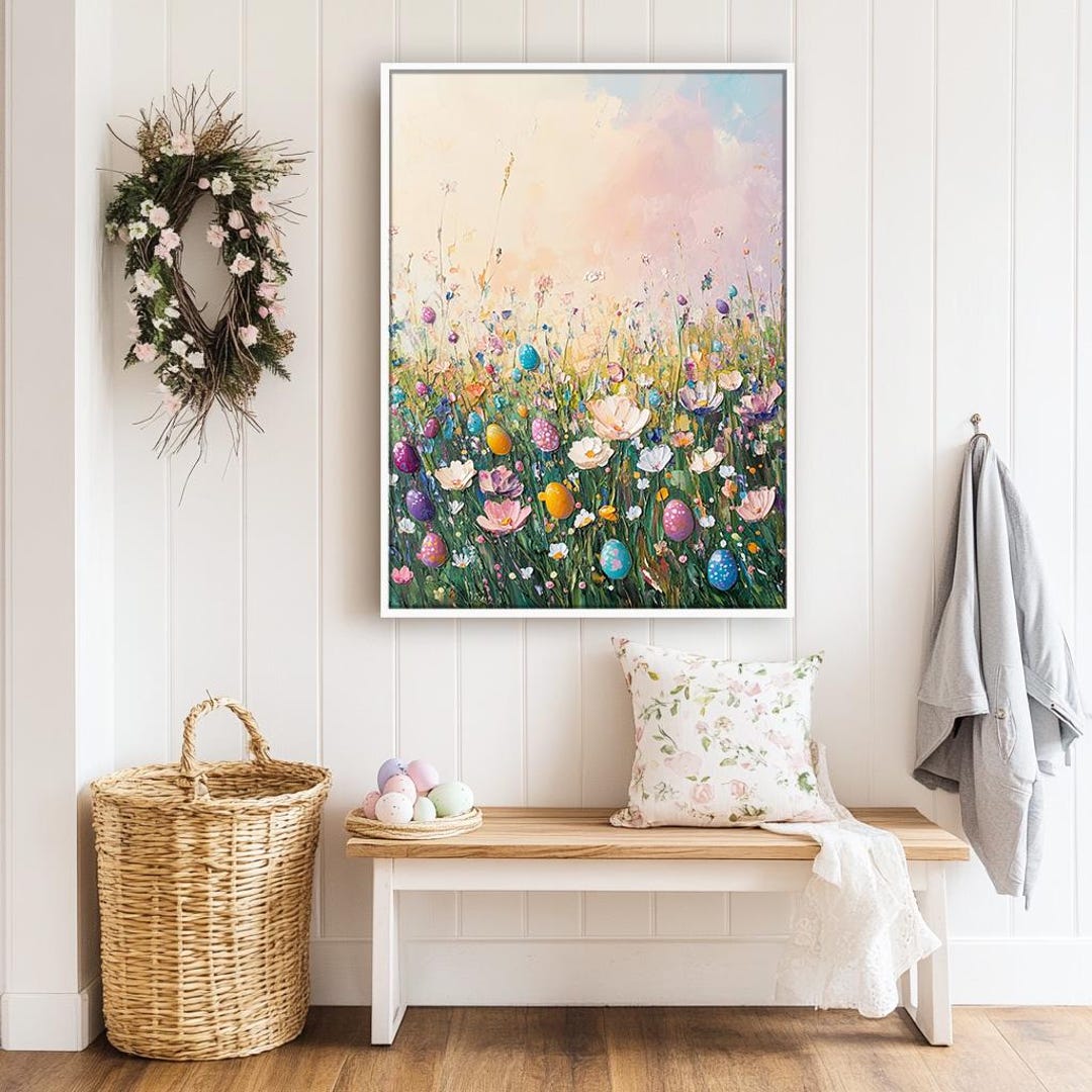 Vintage Easter Wall Art, Easter Egg Canvas Art, Vintage Floral Print ...