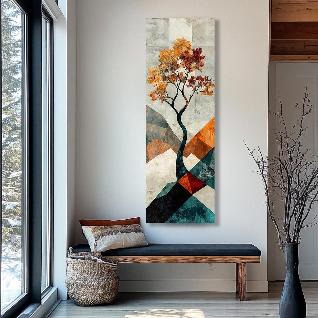 Long Narrow Modern Tree Wall Art - Vertical Forest Canvas Print for ...