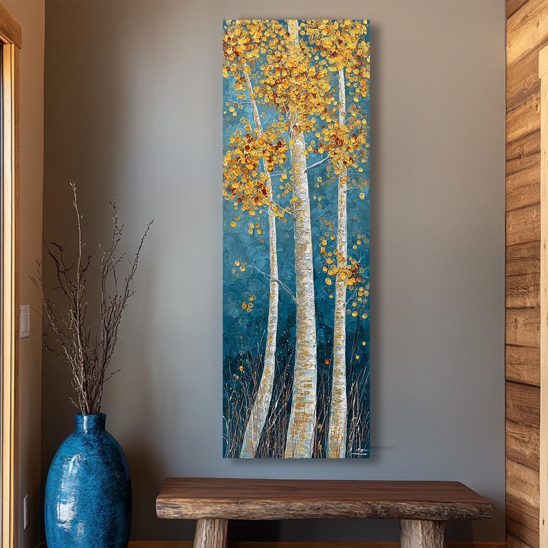 Tall Thin Nature Wall Art, Long Vertical Birch Tree Canvas Print for ...