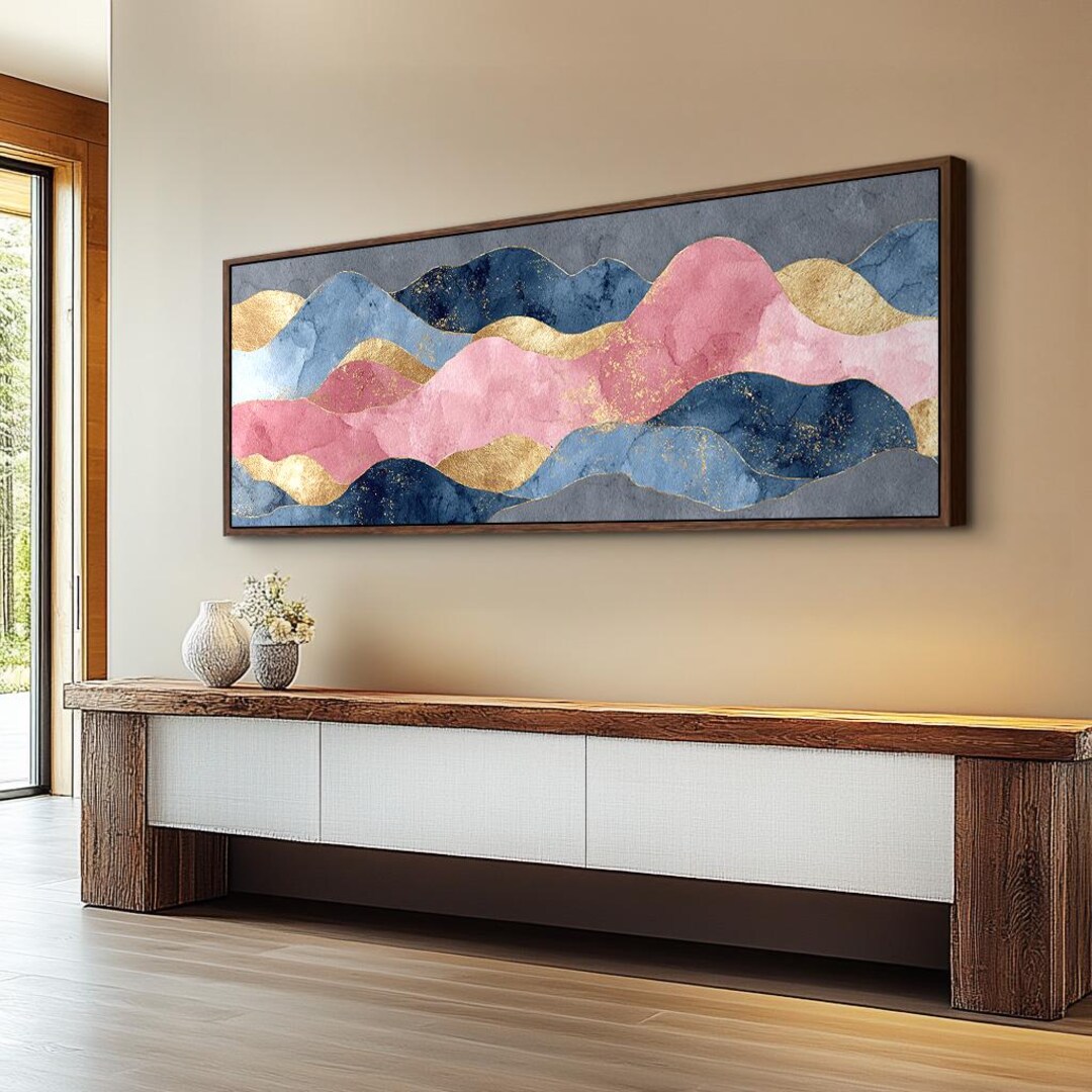 Horizontal Abstract Canvas Art, Modern Long Narrow Wall Print, Framed ...