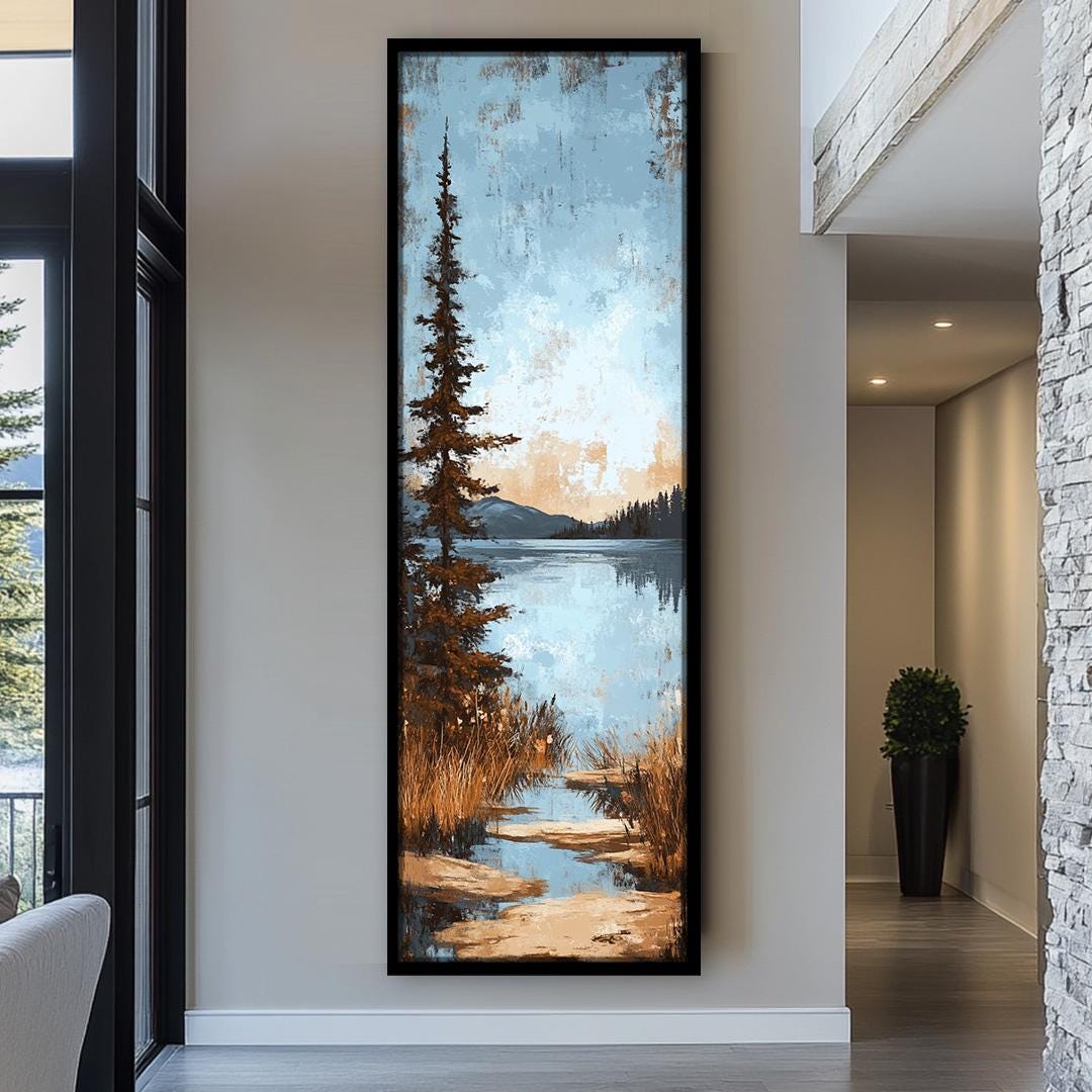 Tall Thin Modern Wall Art, Long Vertical Abstract Canvas Print for ...