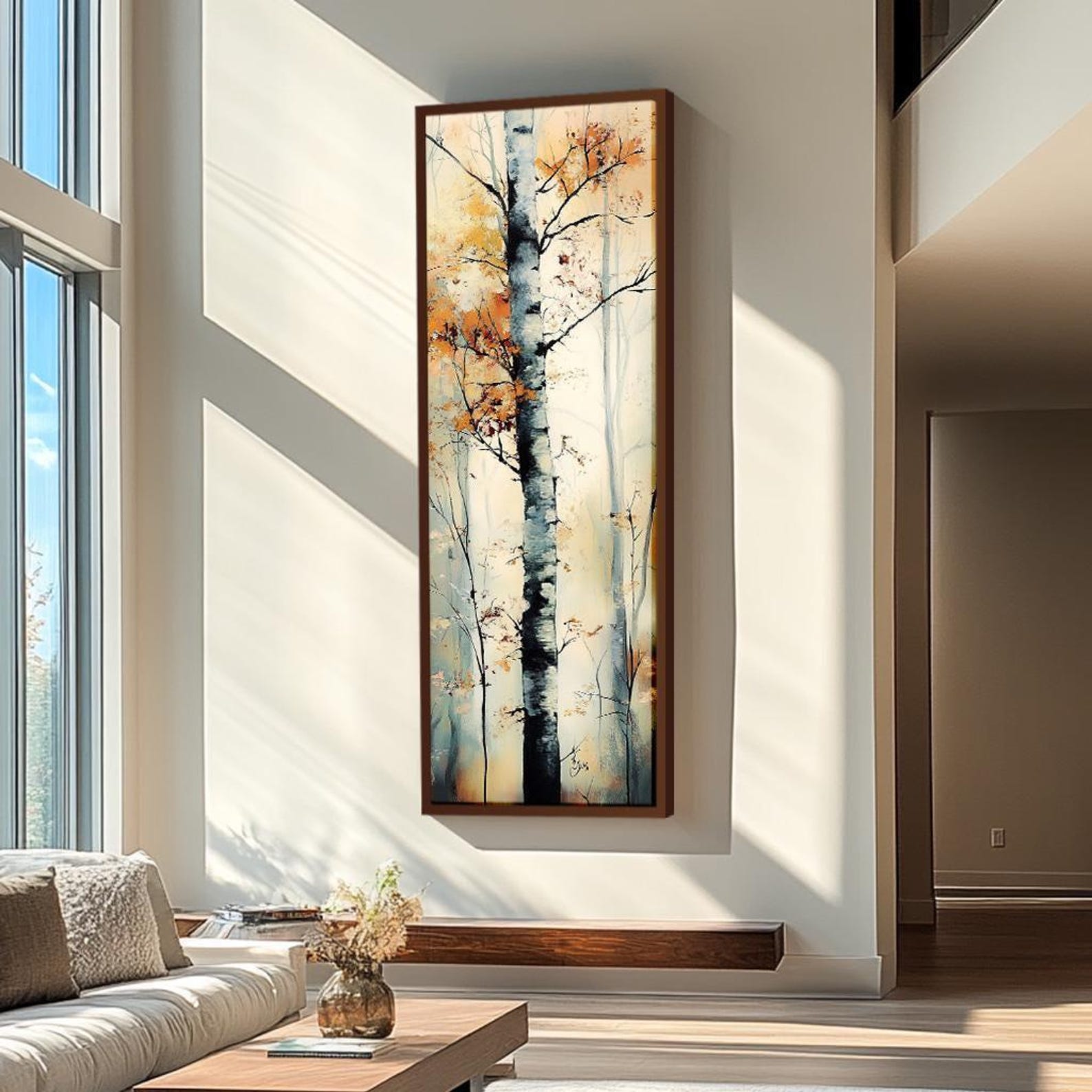 Tall Thin Birch Tree Wall Art, Long Vertical Nature Canvas Print for ...