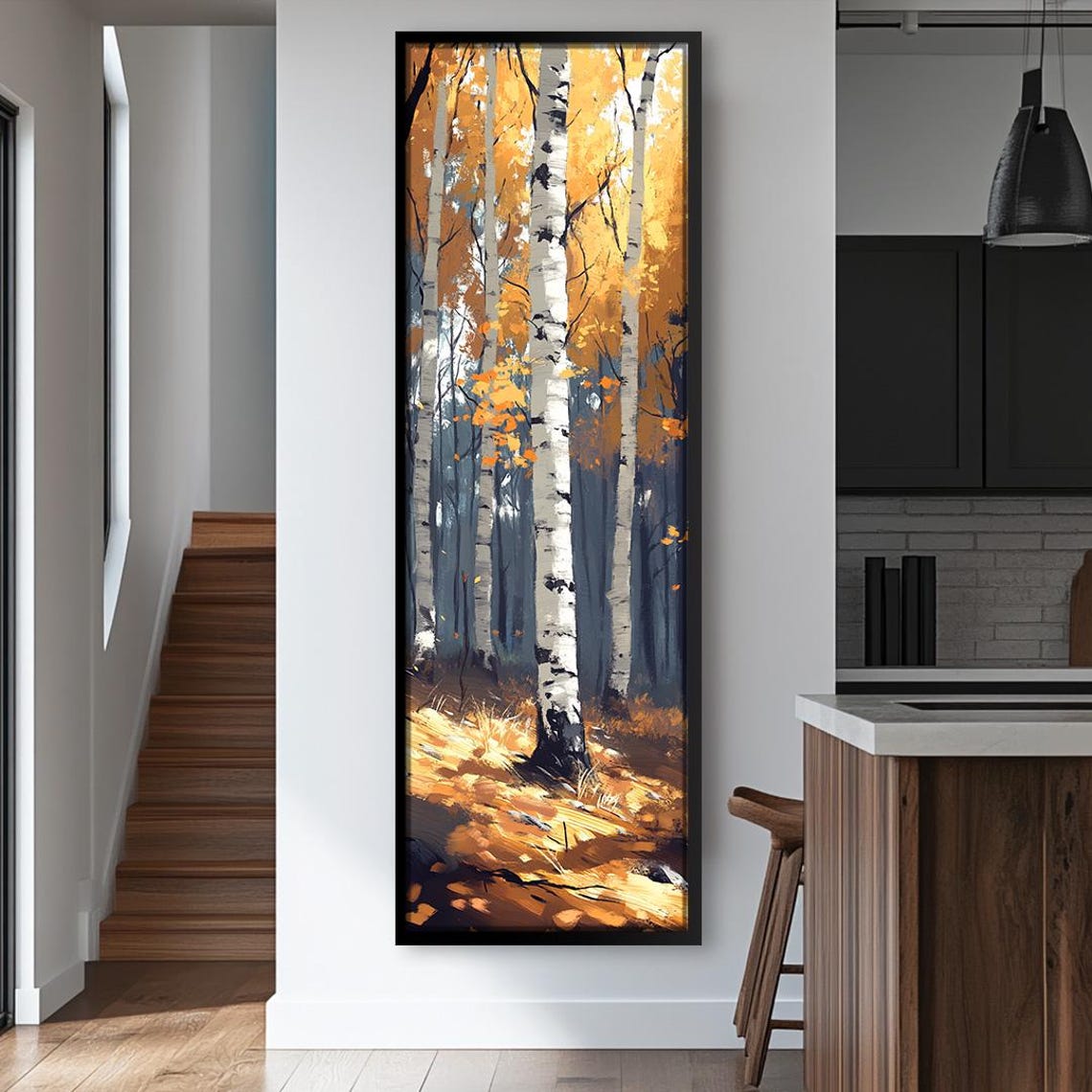 Tall Thin Birch Tree Wall Art, Long Vertical Nature Canvas Print for ...