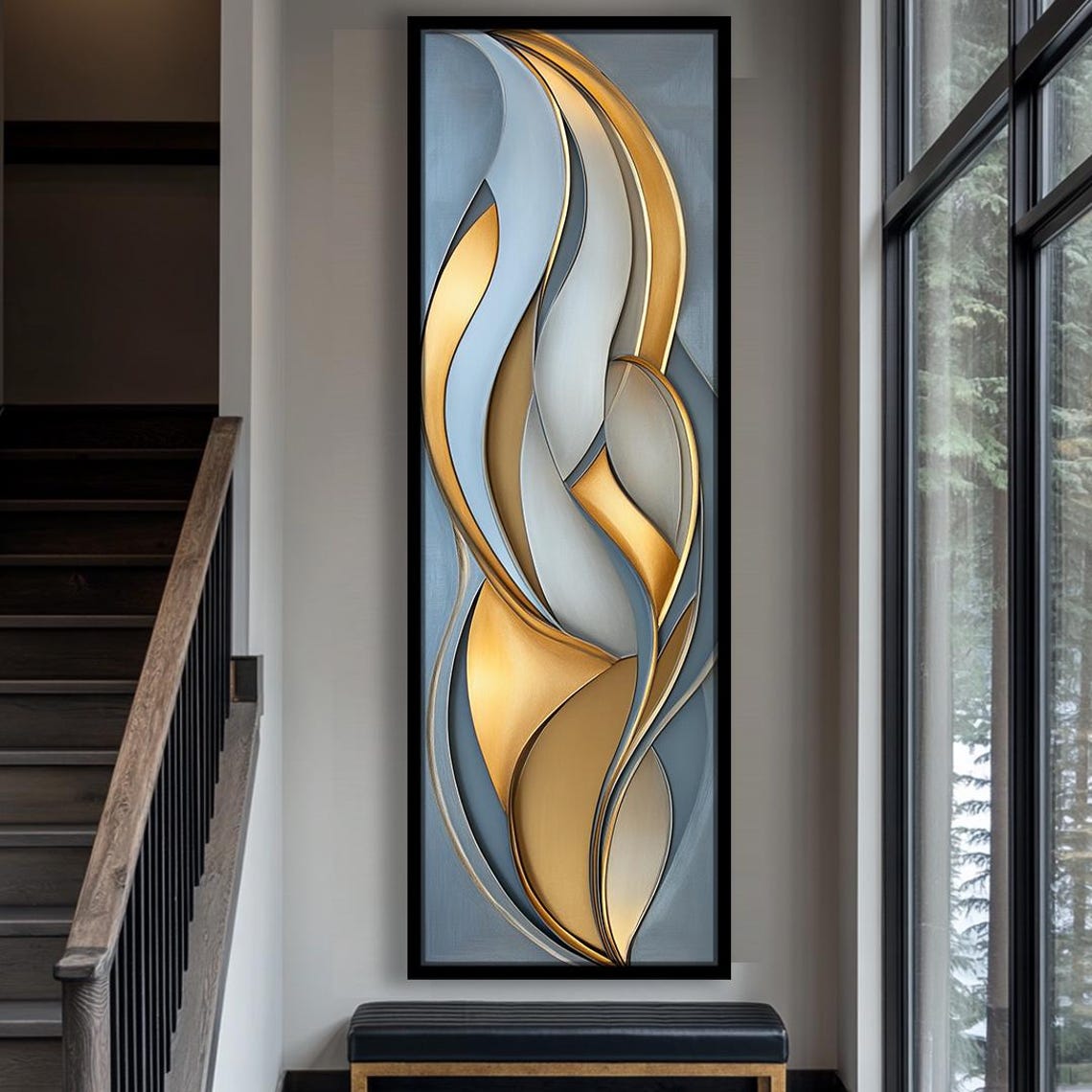 Tall Thin Modern Wall Art, Long Vertical Abstract Canvas Print for ...