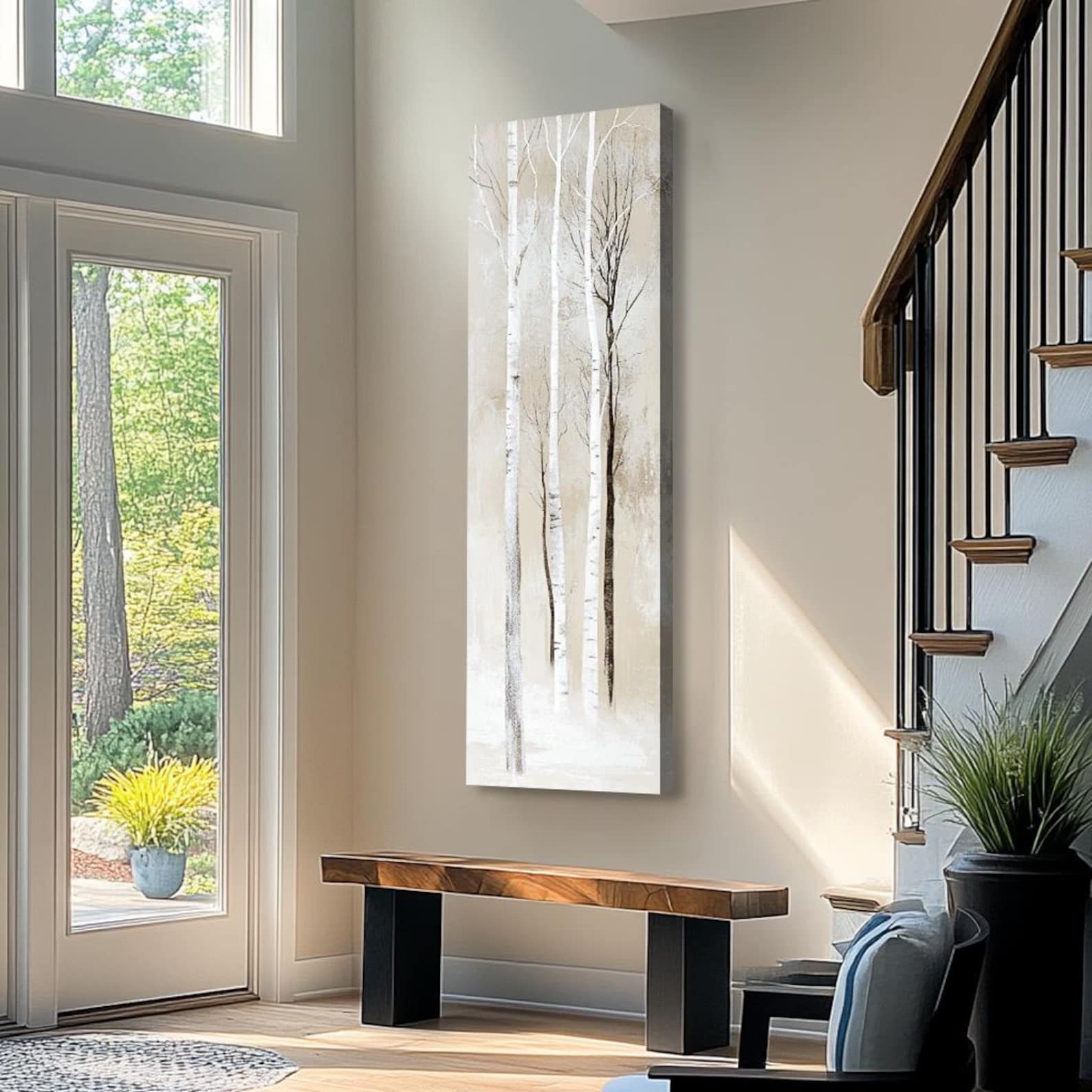 Tall Thin Nature Wall Art, Long Vertical Birch Tree Canvas Print for ...
