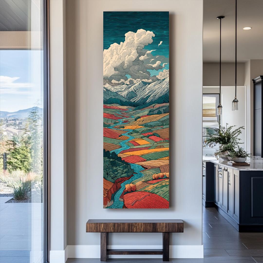 Tall Thin Modern Wall Art, Long Vertical Abstract Canvas Print for ...