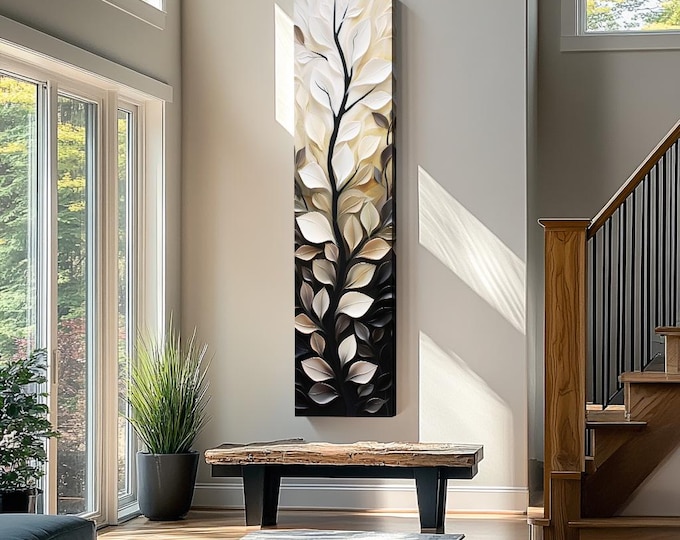 Tall Thin Modern Wall Art, Long Vertical Abstract Canvas Print for ...