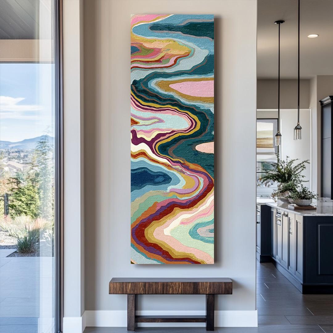 Tall Thin Modern Wall Art, Long Vertical Abstract Canvas Print for ...