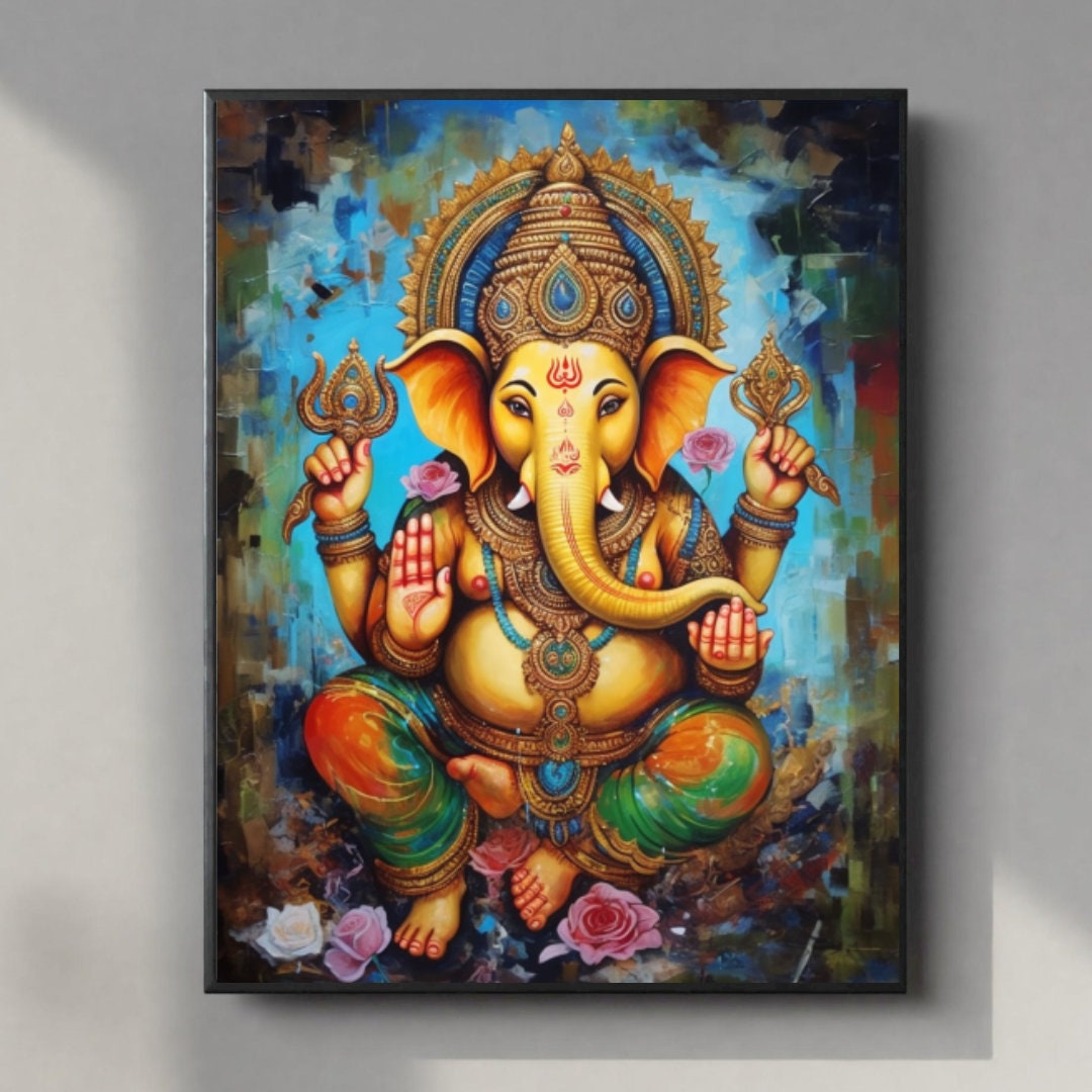 Lord Ganesha Wall Art , Hindu God Lord Ganesha Print, Ganesha Canvas ...
