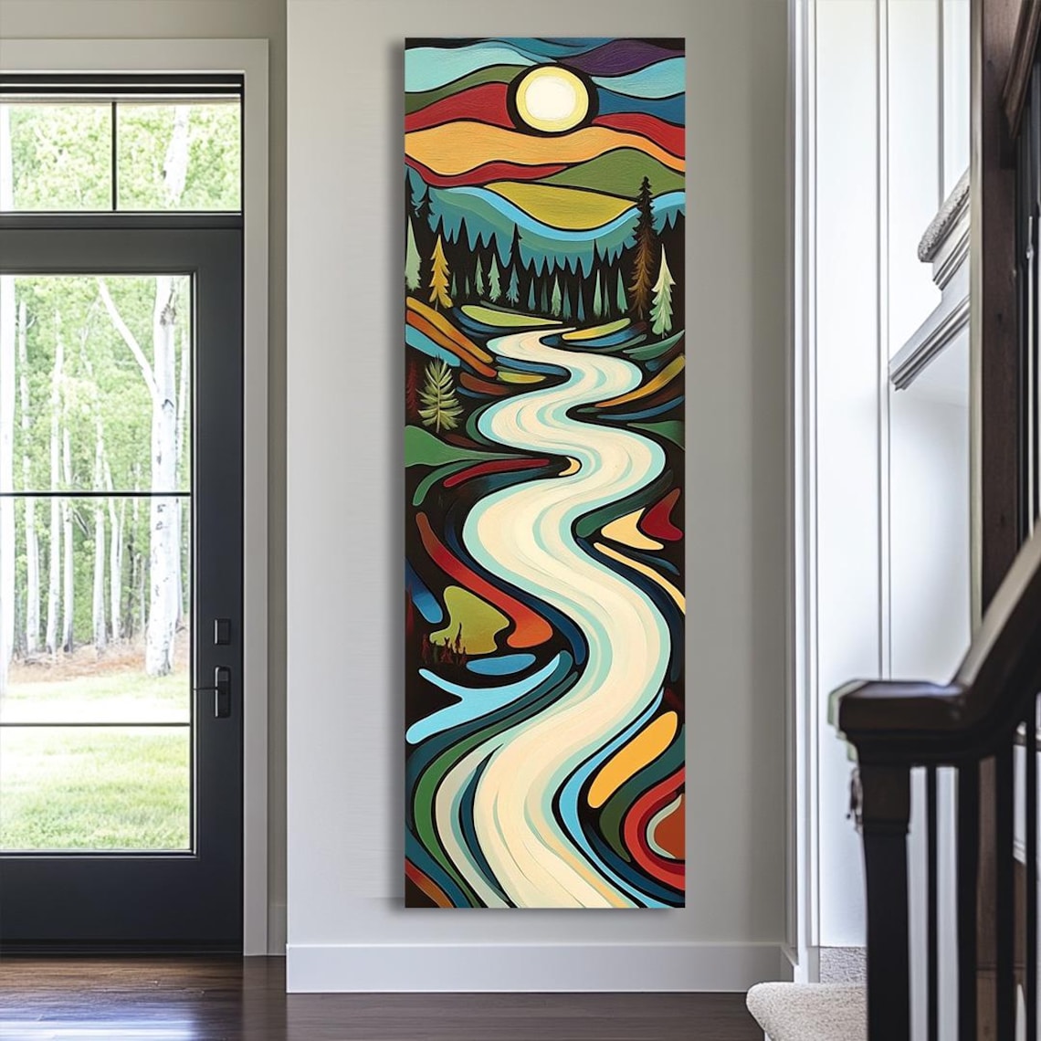 Tall Thin Abstract Nature Wall Art, Long Vertical Abstract Canvas Print ...