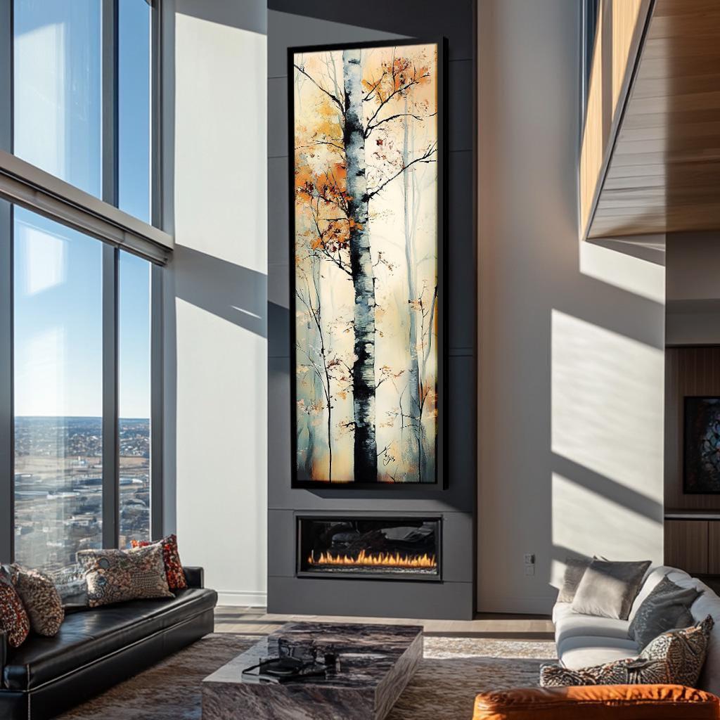 Tall Thin Birch Tree Wall Art, Long Vertical Nature Canvas Print for ...