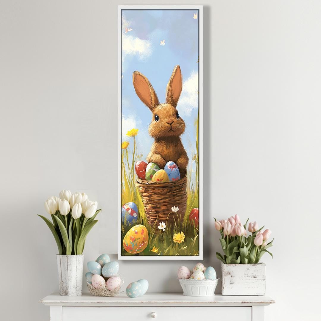Spring Wall Art, Easter Egg & Bunny Canvas Print, Floral Nature Wall ...