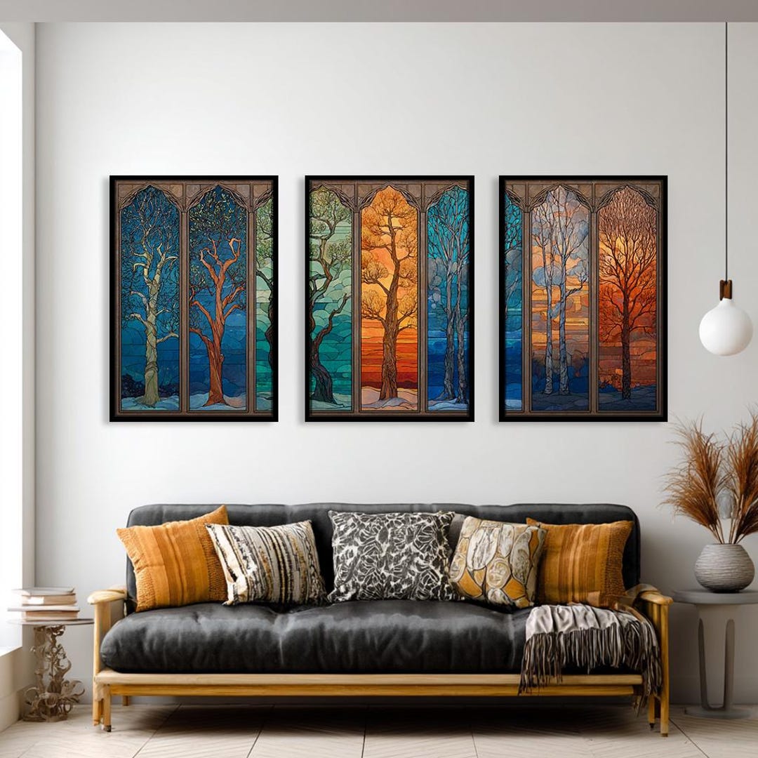 3 Piece Floral Abstract Artpiece, Abstract Triptych Art, Modern Set of ...