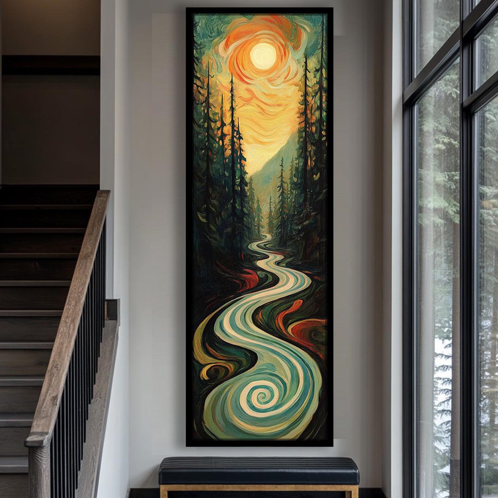 Tall Thin Abstract Nature Wall Art, Long Vertical Abstract Canvas Print ...