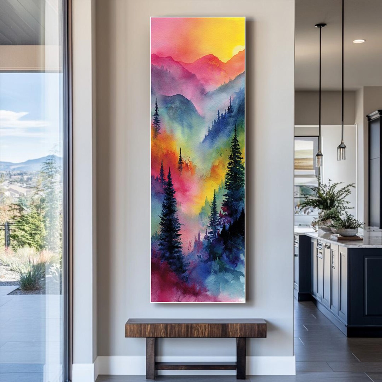Long Horizontal Nature Wall Art, Tall Thin Framed Canvas Print, Narrow ...