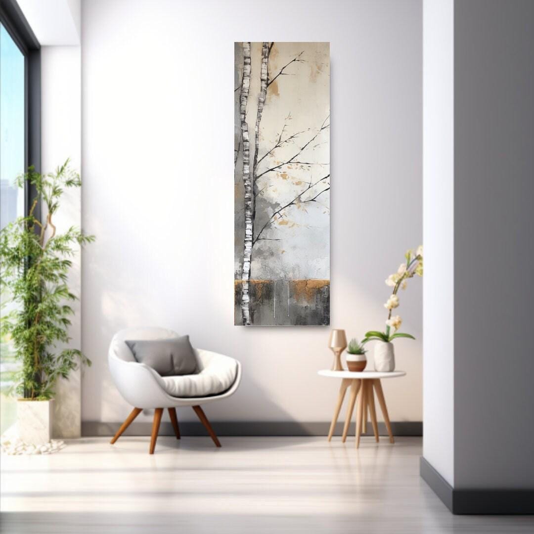 Tall Thin Nature Wall Art, Long Vertical Birch Tree Canvas Print for ...