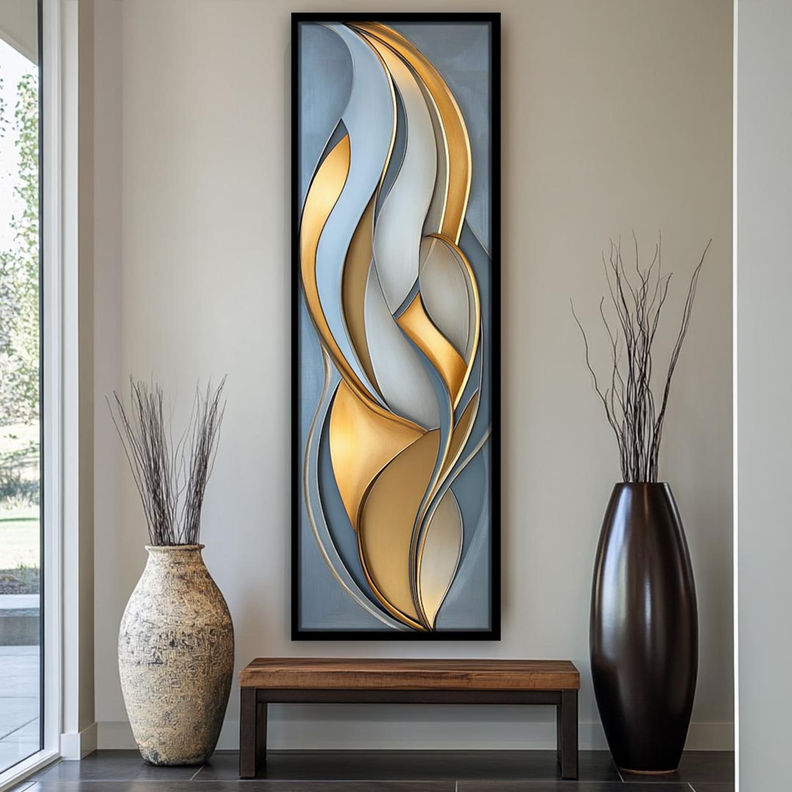 Tall Thin Modern Wall Art, Long Vertical Abstract Canvas Print for ...