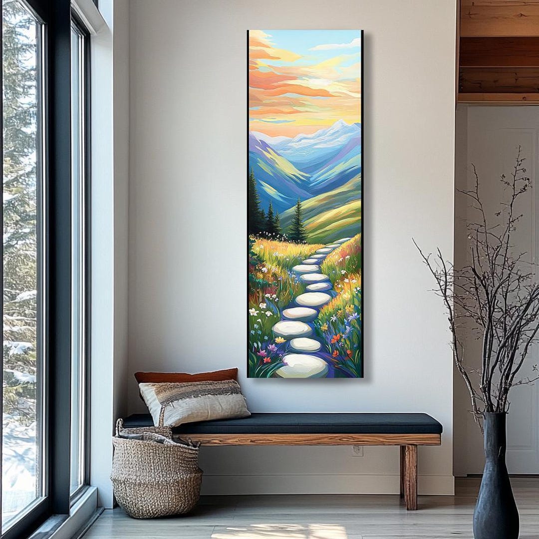 Tall Thin Abstract Landscape Wall Art - Long Vertical Nature Canvas ...