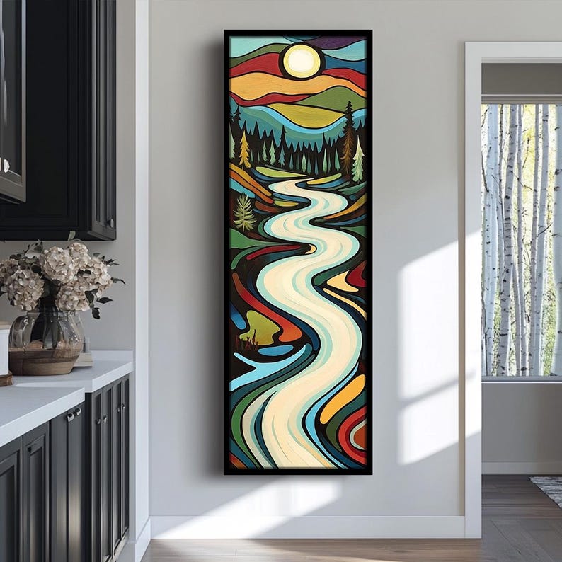 Tall Thin Abstract Nature Wall Art, Long Vertical Abstract Canvas Print ...