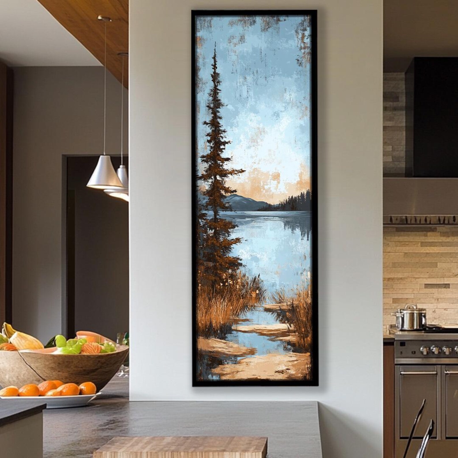 Tall Thin Modern Wall Art, Long Vertical Abstract Canvas Print for ...