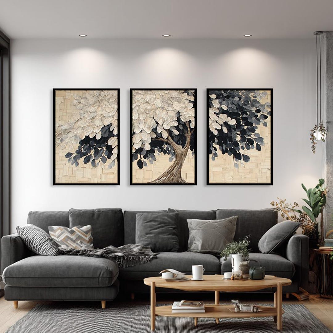 3 Piece Tree Nature Artpiece, Abstract Forest Triptych Art, Modern Set ...