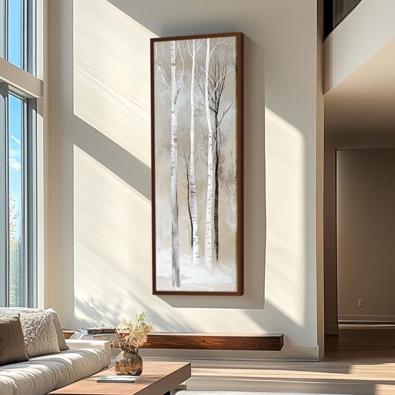 Tall Thin Nature Wall Art, Long Vertical Birch Tree Canvas Print for ...