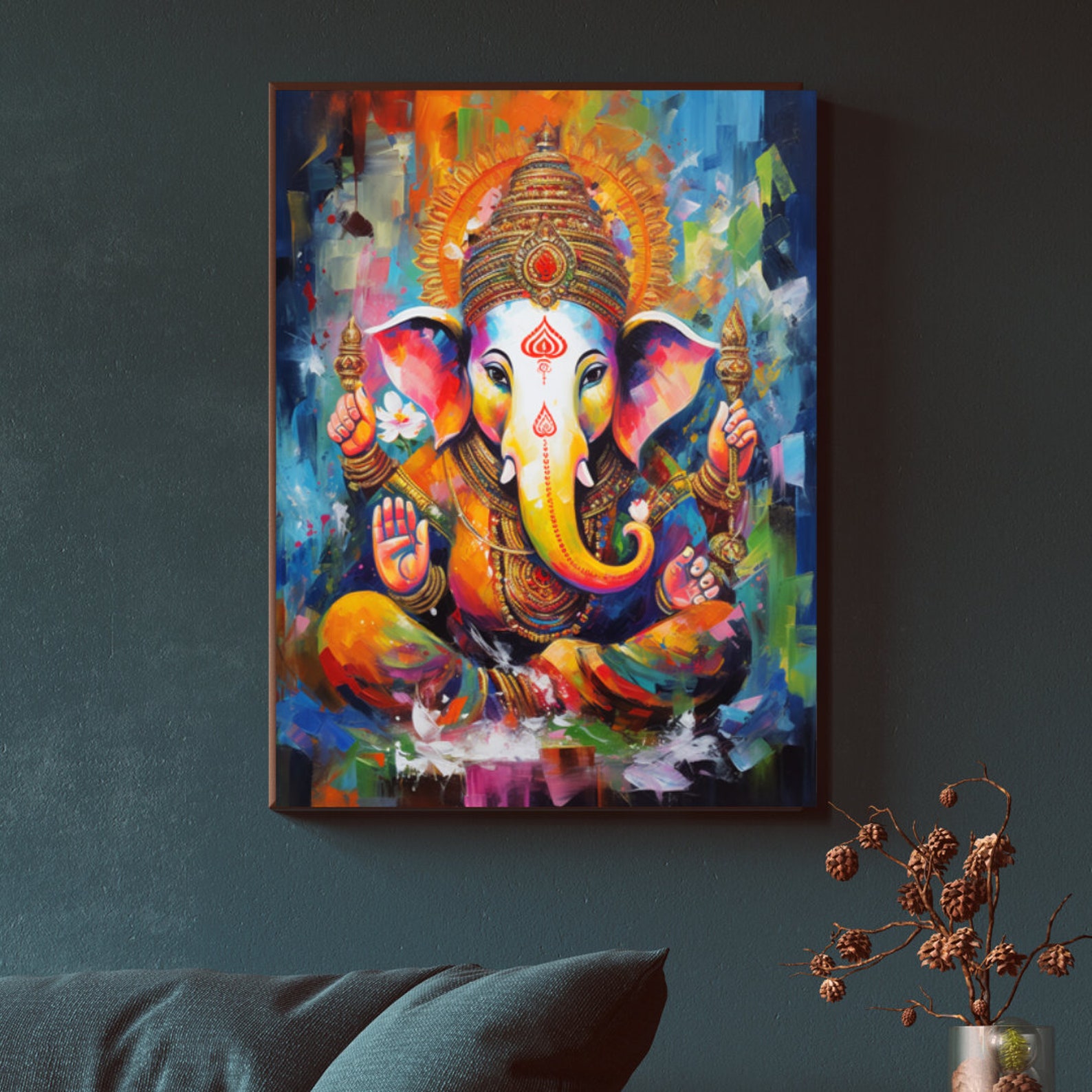 Lord Ganesha Wall Art , Hindu God Lord Ganesha Canvas Art, Ganesha ...