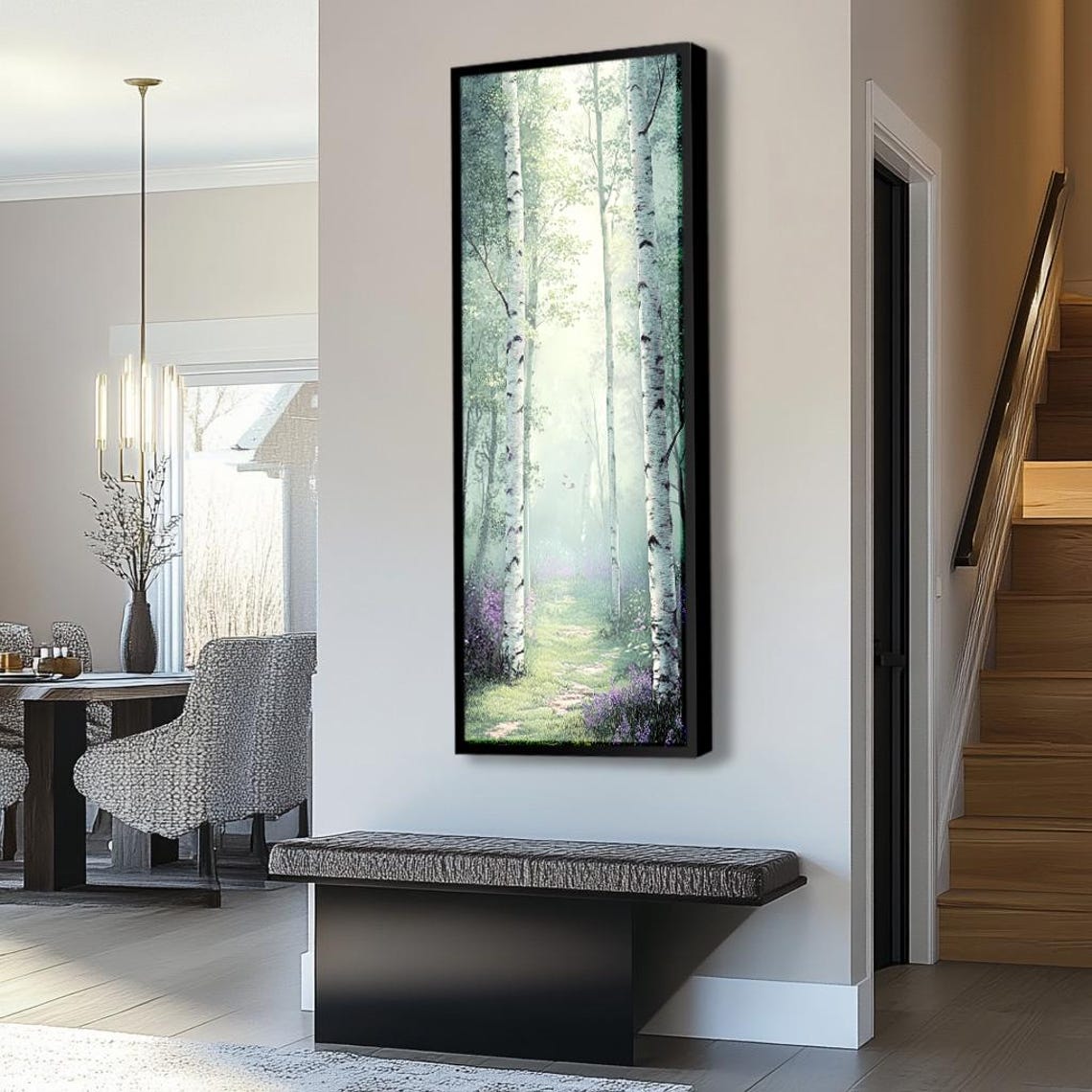Tall Thin Birch Tree Wall Art, Long Vertical Nature Canvas Print for ...