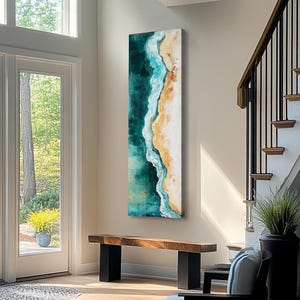 Tall Narrow Modern Beach Wall Art - Long Vertical Seaside Print for ...