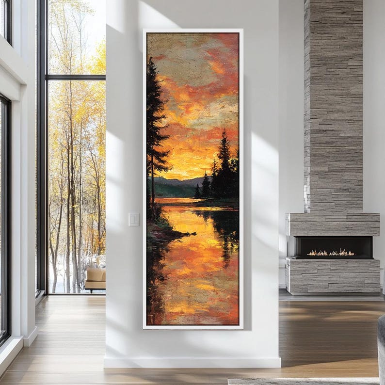 Tall Thin Modern Wall Art, Long Vertical Abstract Canvas Print for ...