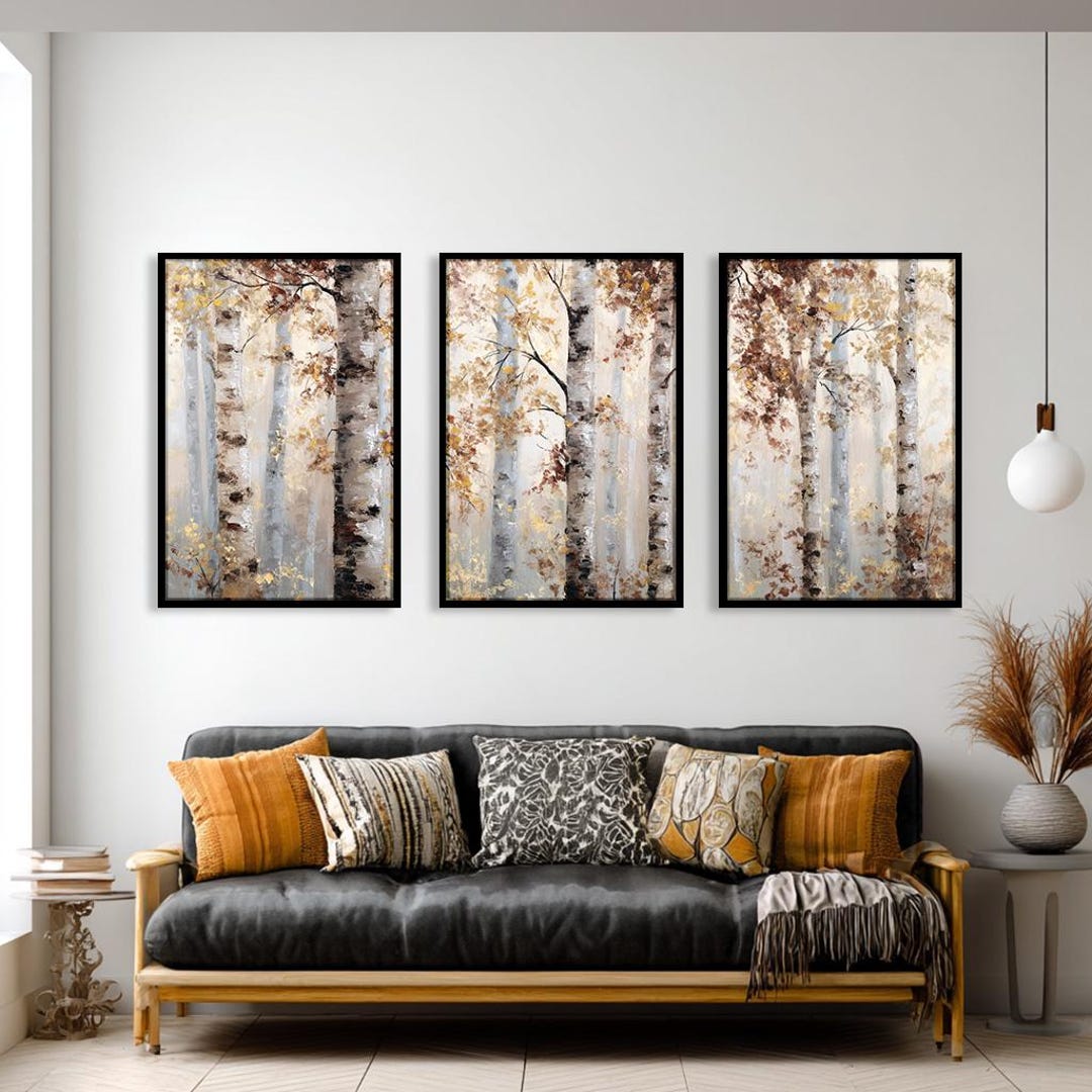 3 Piece Forest Nature Artpiece, Abstract Floral Triptych Art, Modern ...