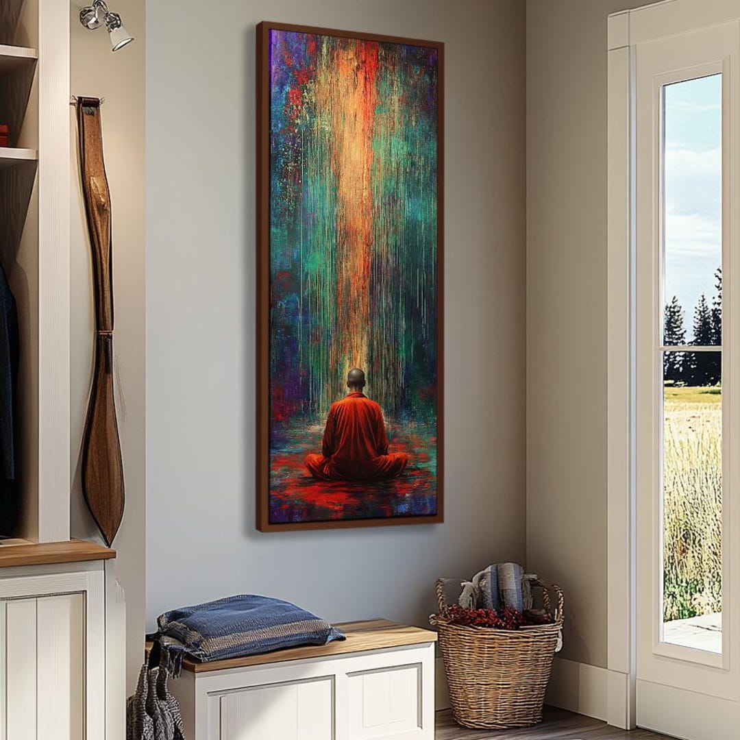 Tall Thin Modern Monk Wall Art, Long Vertical Spiritual Canvas Print ...